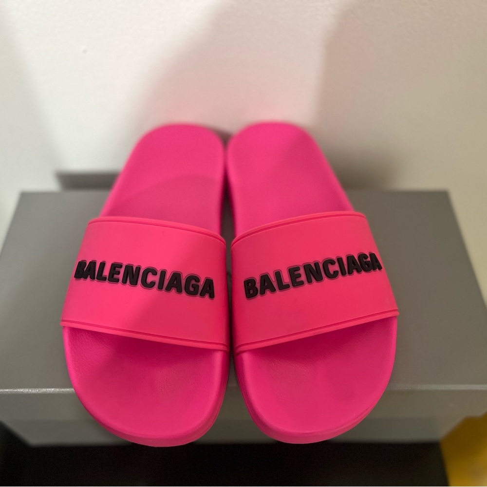 Balenciaga Neon Pink Pool Slides - Gem